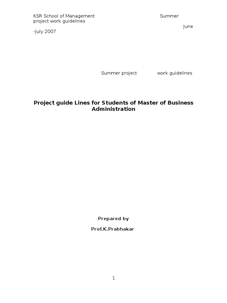 MBA Summer Project Work Guidelines | PDF | Business | Art