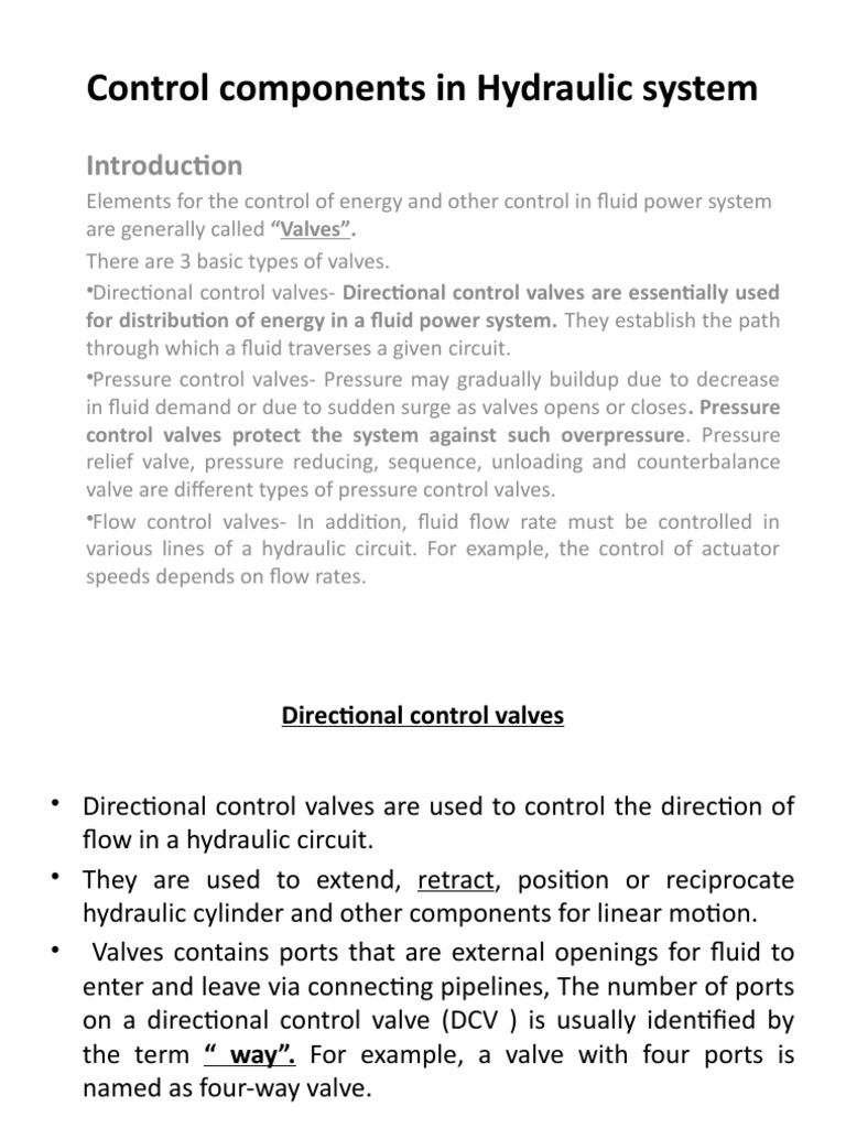 Control Components in Hydraulic System: For Distribution of Energy in A ...