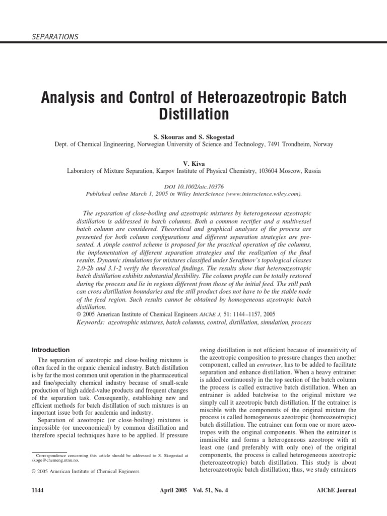 Analysis and Control of Batch | PDF | Distillation | Phase (Matter)