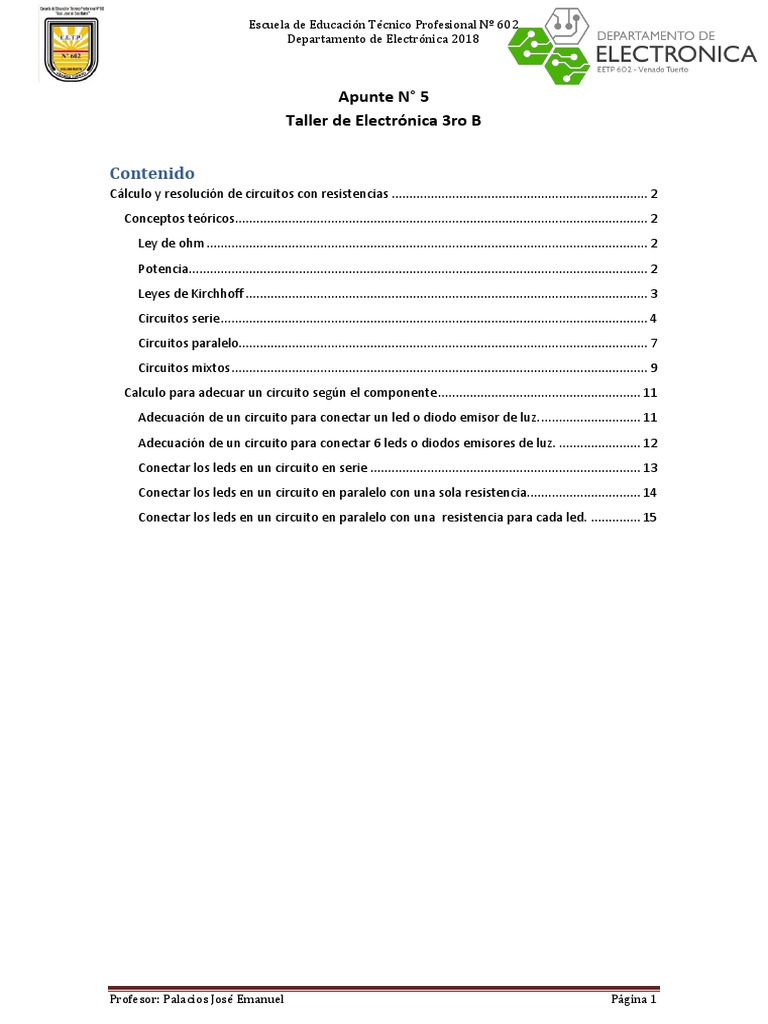 3B EETP 602 Taller Materiales Insumos Apunte Teoría 5 2018 | PDF | Resistencia Eléctrica y ...