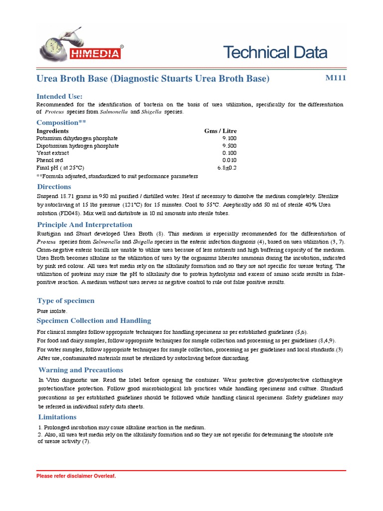 Urea Broth Base (Diagnostic Stuarts Urea Broth Base) : Intended Use ...