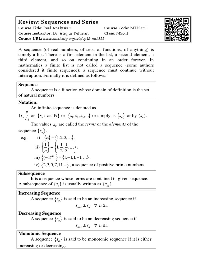 Real Analysis: Sequences & Series | PDF | Sequence | Series (Mathematics)