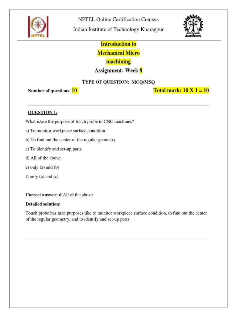 Introduction To Mechanical Micro Machining Assignment-Week 8 | PDF | Bearing (Mechanical ...