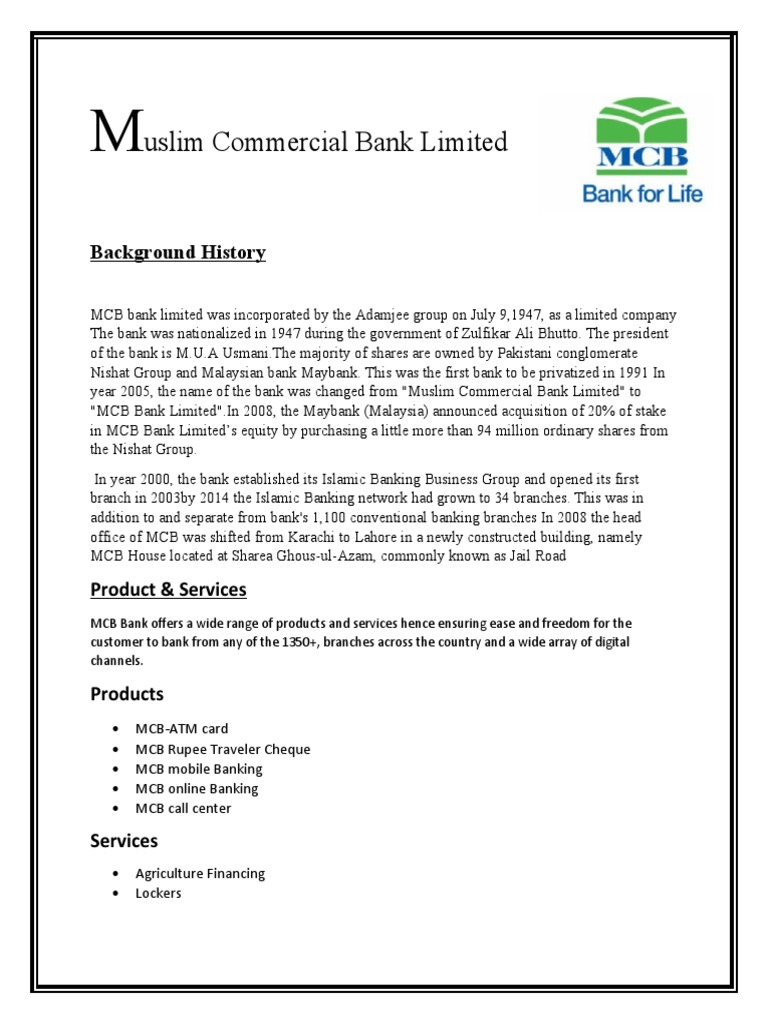 Overview of Muslim Commercial Bank | PDF