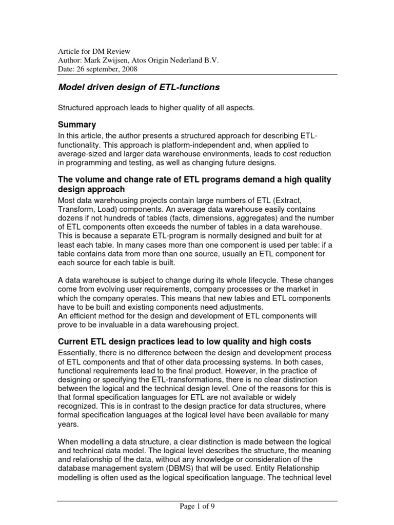 Model Driven Logical ETL Design Part1 | PDF | Data Warehouse ...