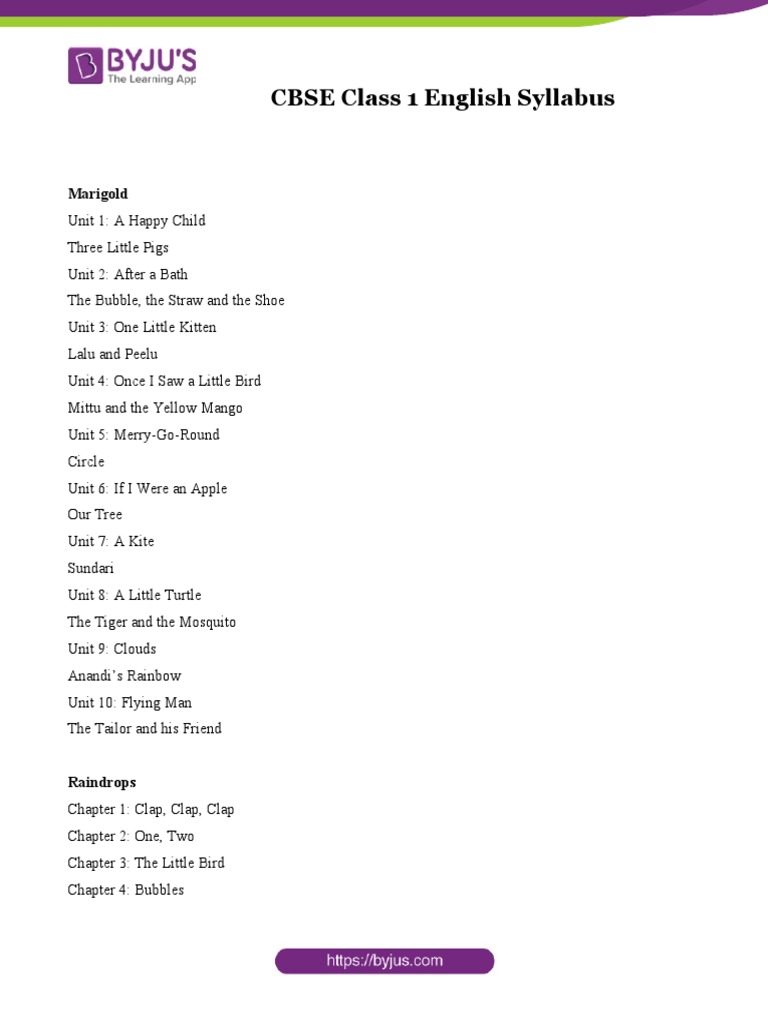 CBSE Board Class 1 English Syllabus PDF | PDF | Wellness | Science ...