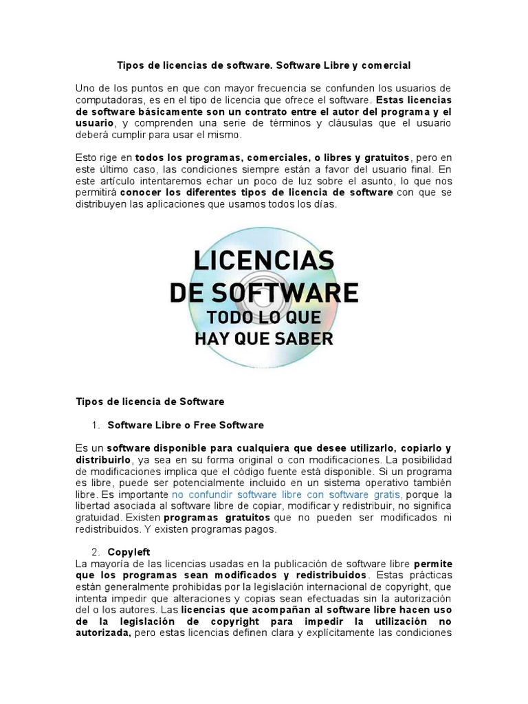 Tipos de Licencias de Software | PDF | Software libre | Ingeniería ...