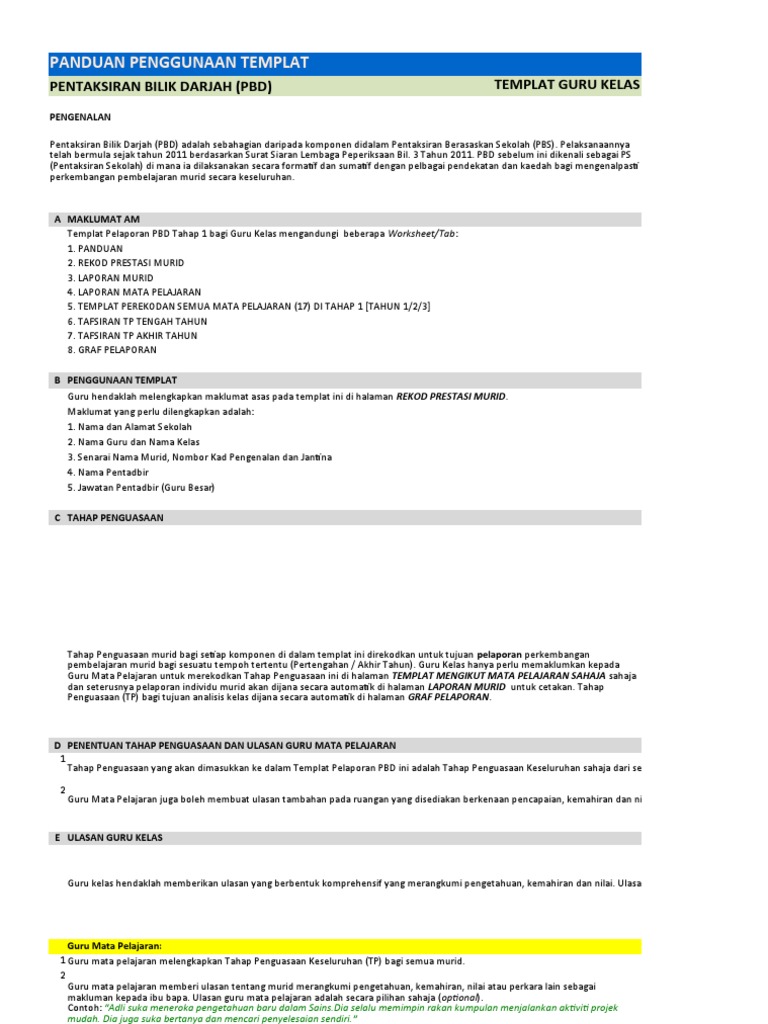 2a - Templat Pelaporan PBD Tahun 2 | PDF