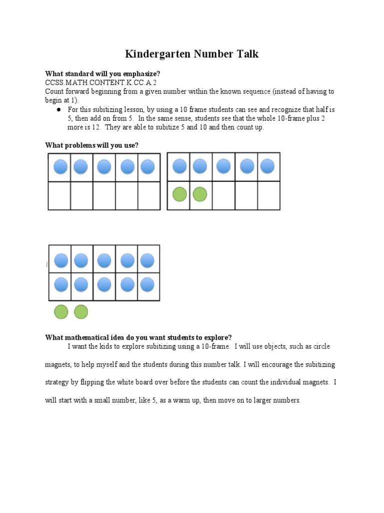 Kindergarten Number Talk | PDF | Cognition | Psychological Concepts
