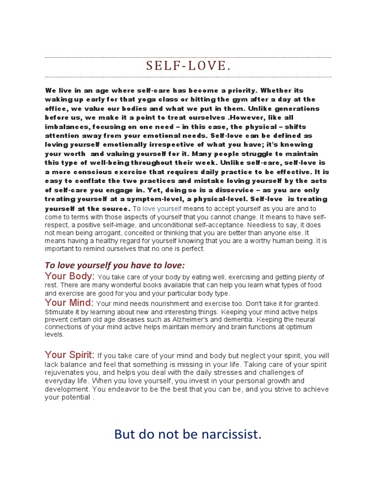 Self-Love.: But Do Not Be Narcissist | PDF
