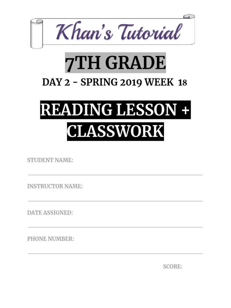 7Th Grade: Reading Lesson + Classwork | PDF