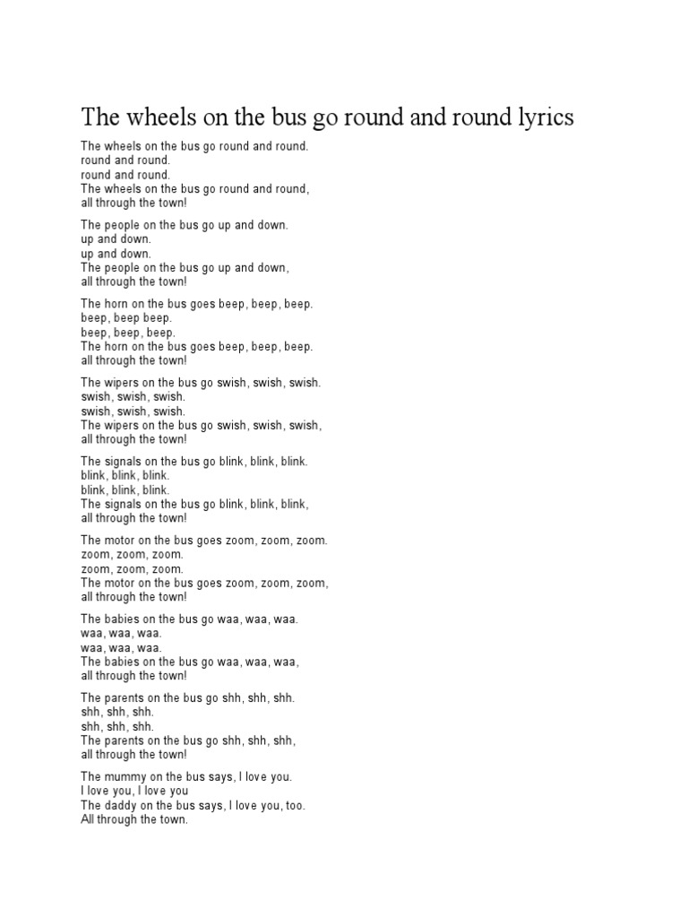 The Wheels On The Bus Go Round and Round Lyrics | PDF