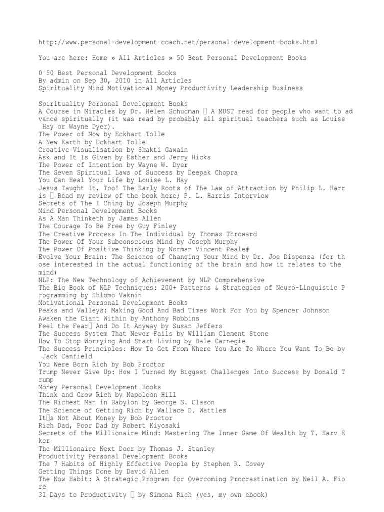 Top 50 Personal Development Books | PDF | Popular Psychology