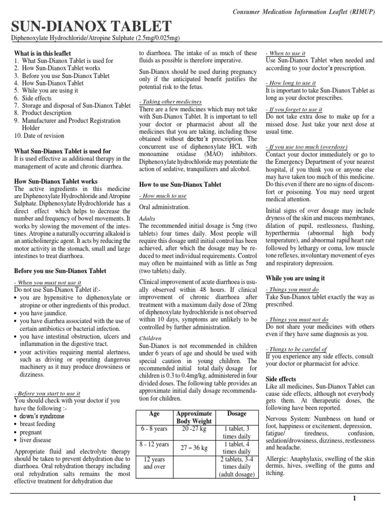 Uses and Dosage of Sun-Dianox Tablet | PDF | Dose (Biochemistry ...