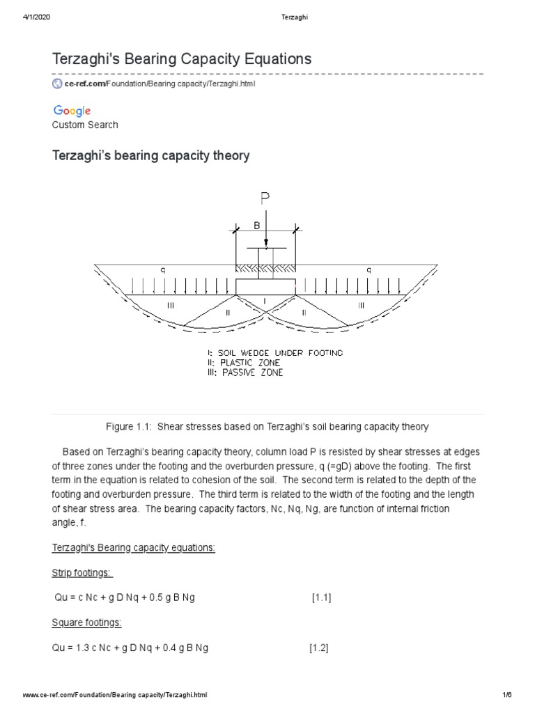 Terzaghi's Bearing Capacity Theory | PDF | Soil | Applied And ...