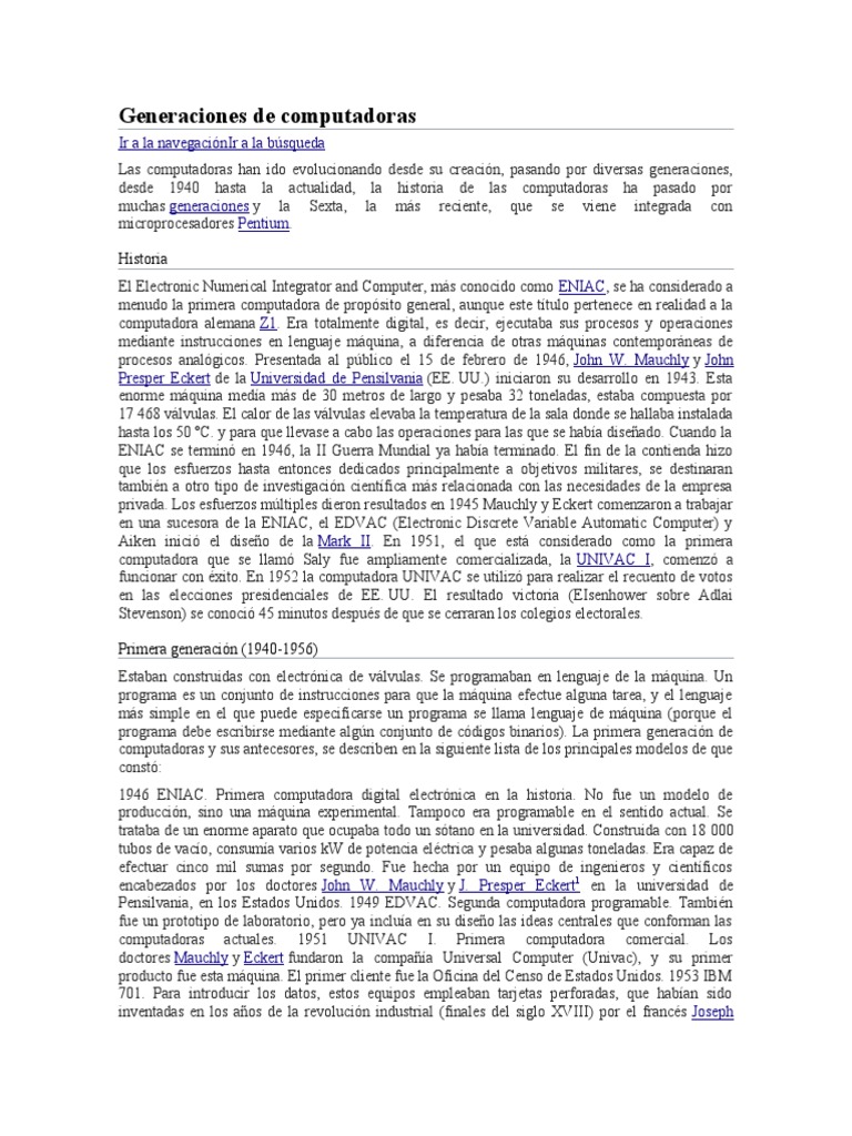 Generaciones de Computadoras | PDF | Microsoft Excel | Circuito integrado
