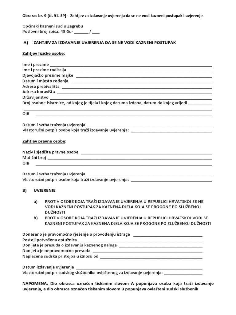 Obrazac BR 9a PDF | PDF