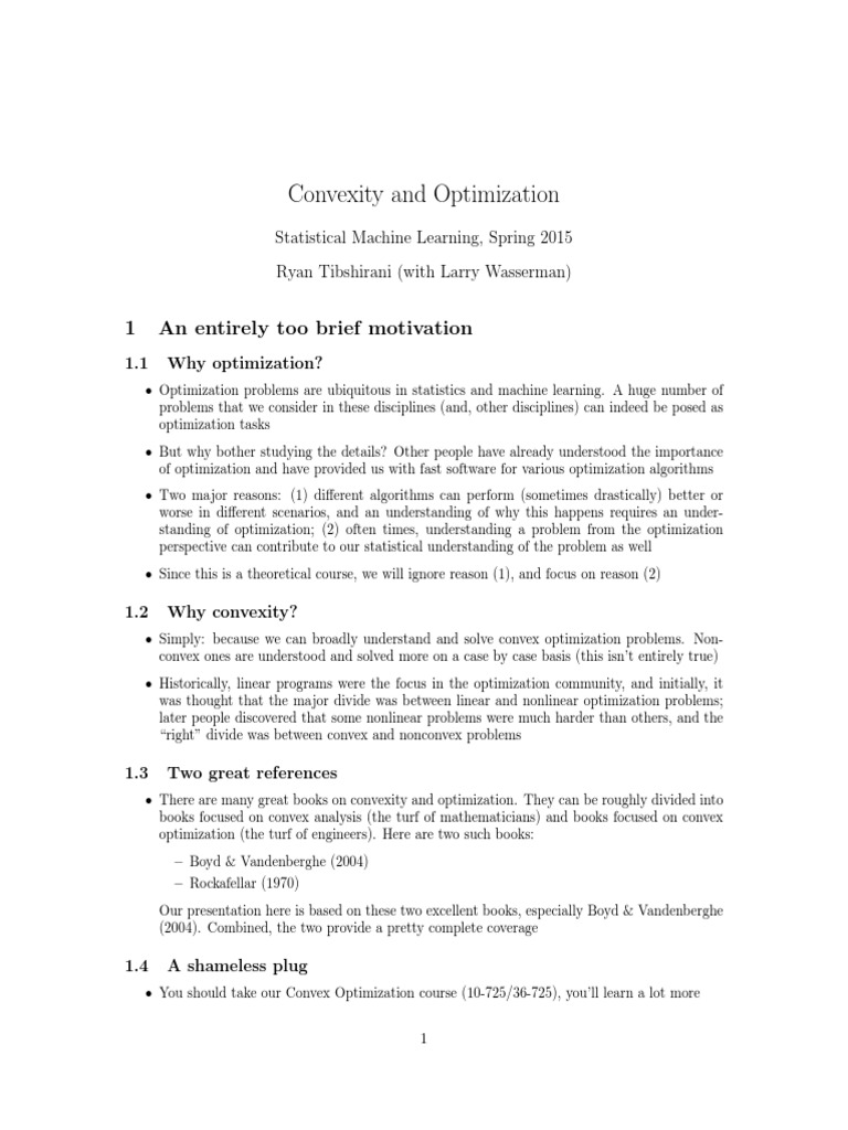 Convexity and Optimization: 1 An Entirely Too Brief Motivation | PDF ...