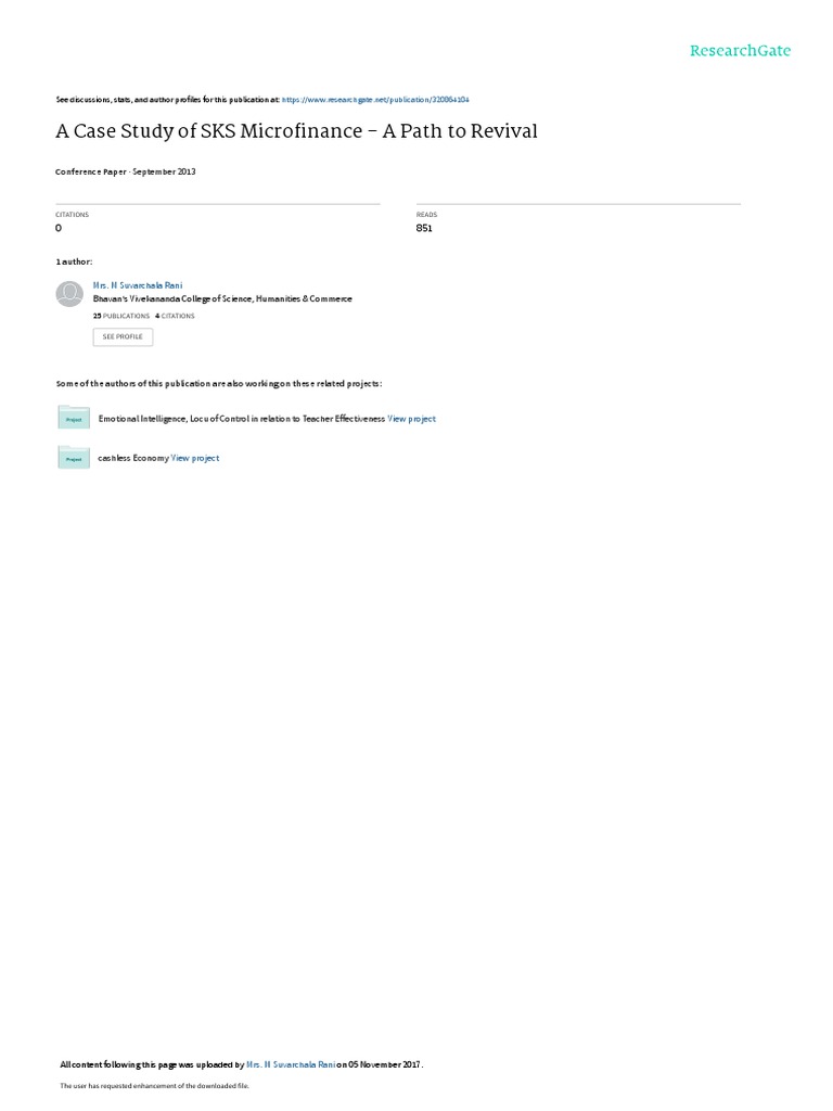 A Case Study of SKS Microfinance - A Path To Revival: September 2013 | PDF