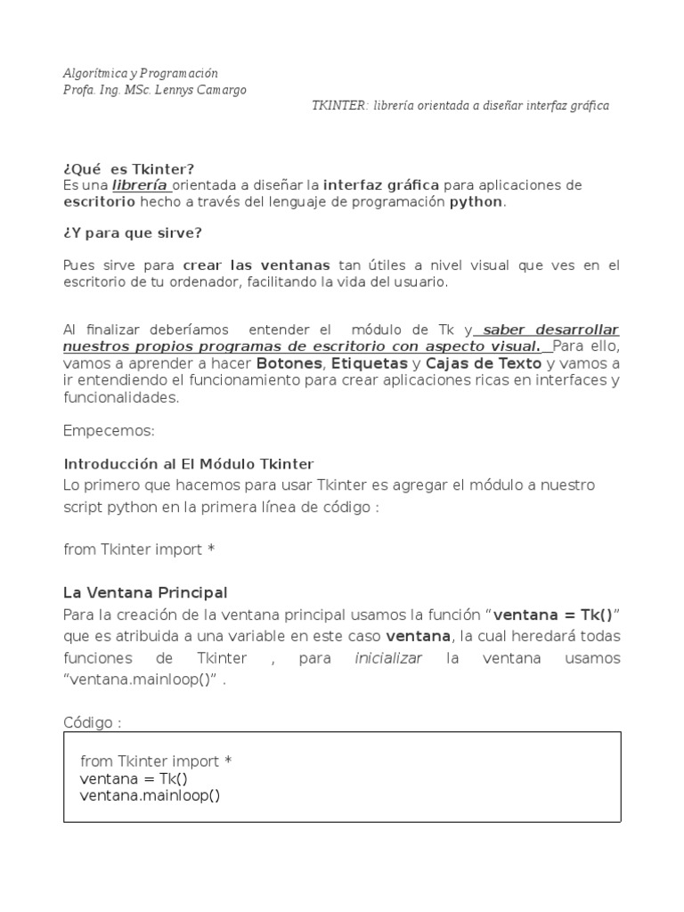 Tkinter Tutorial | PDF | Ventana (informática) | Programación de ...