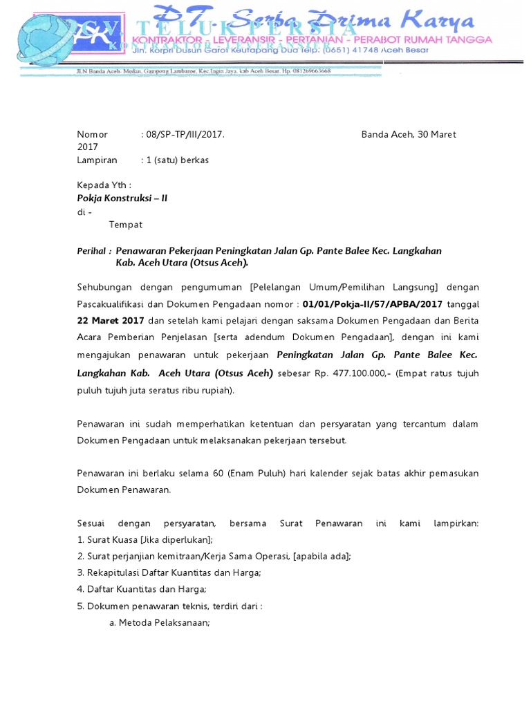 Surat Penawaran Lelang | PDF