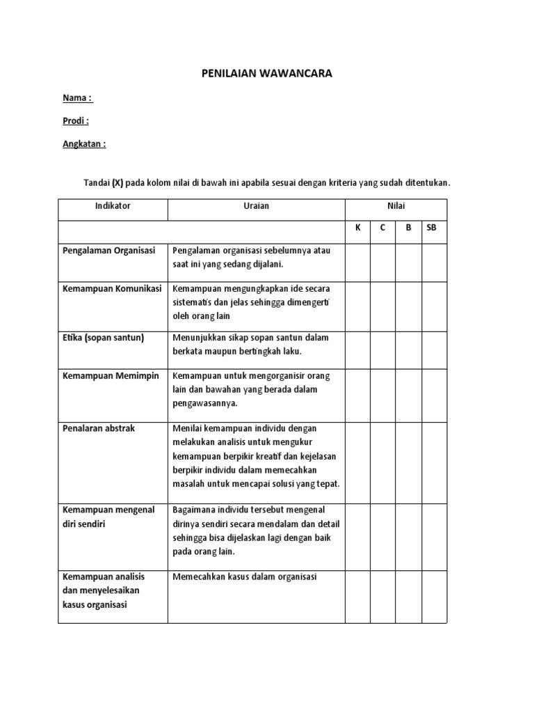 Rubrik Penilaian Wawancara Siswa | PDF | Karier & Perkembangan ...