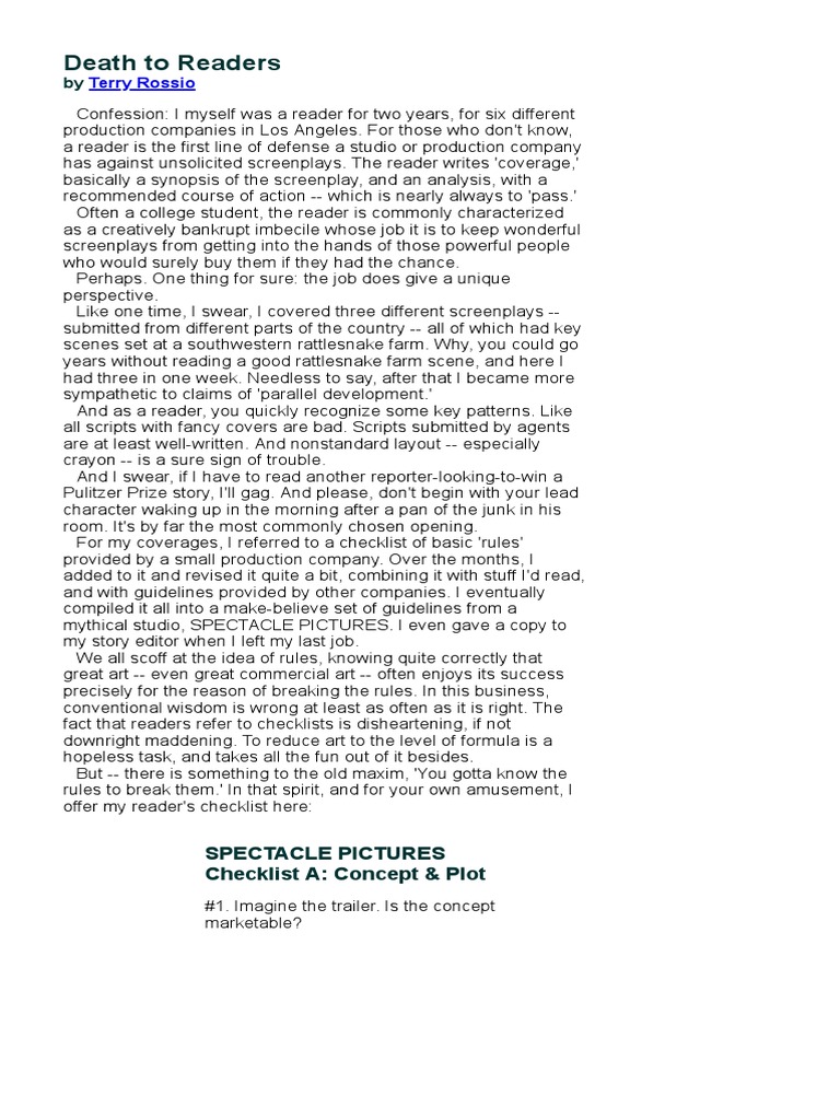 Screenwriting Insights for Readers | PDF | Screenplay | Plot (Narrative)