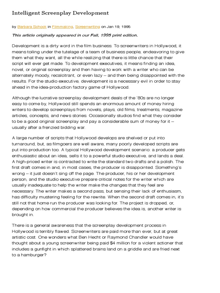 Intelligent Screenplay Development - Filmmaker Magazine | PDF | Writers ...