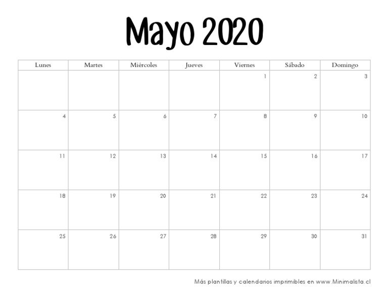 Calendario Mayo 2020 Imprimible PDF | PDF