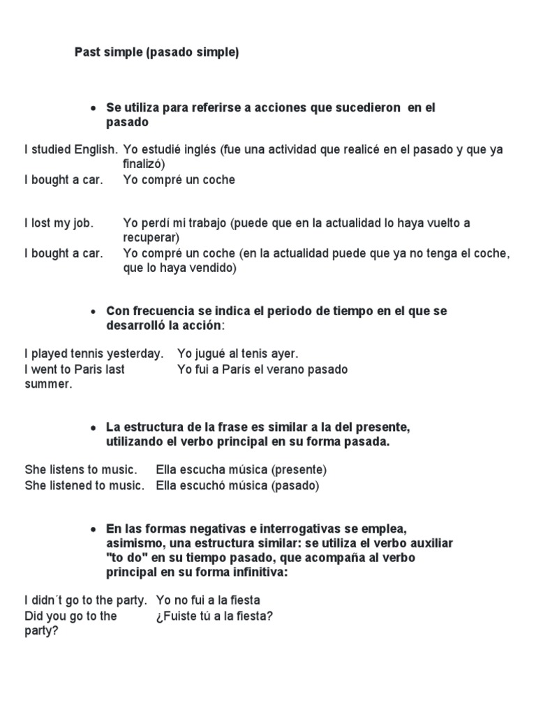 Pasado Simple, Clases de Ingles | PDF | Gramática | Moda