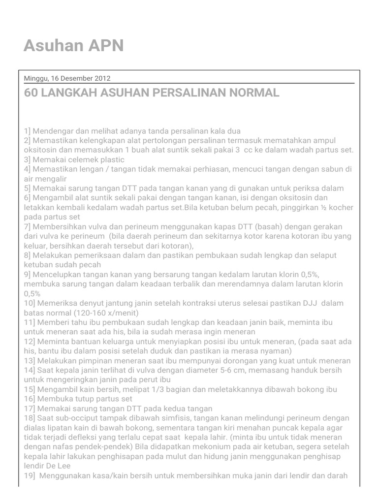 Asuhan APN 60 LANGKAH ASUHAN PERSALINAN NORMAL PDF | PDF