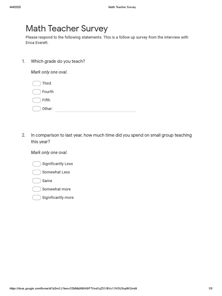 Math Teacher Survey | PDF | Learning | Behavior Modification