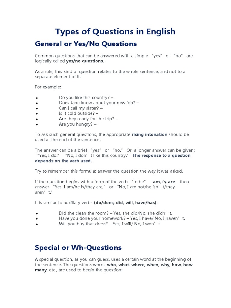 Types of Questions in English Explained | PDF | Question | Philology