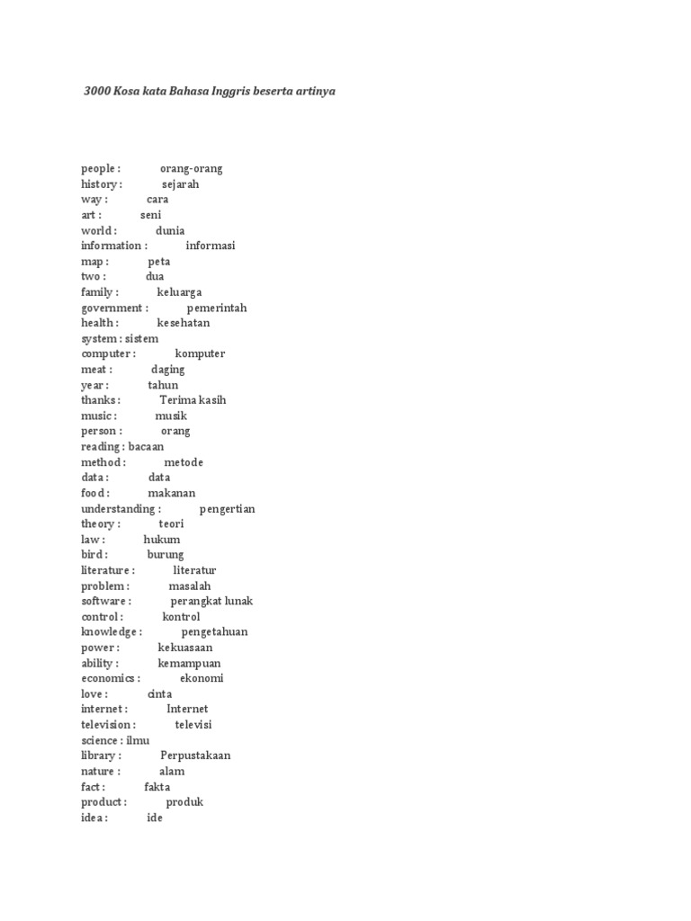 Kosa Kata Inggris 300 | PDF