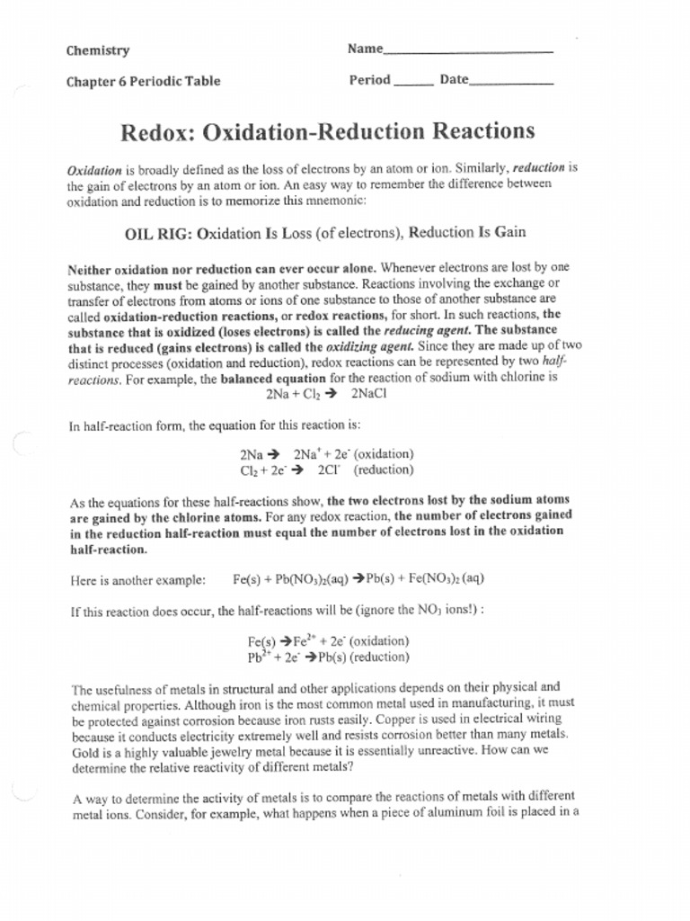 Redox Lab | PDF
