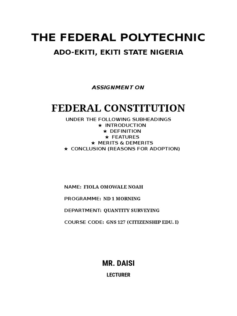Federal Constitution Project GNS Assgn | PDF | Constitution ...
