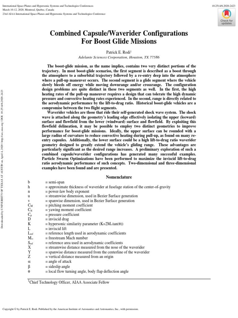 Boost Glide And Waverider Pdf Flight Dynamics Fixed Wing Aircraft Atmospheric Entry