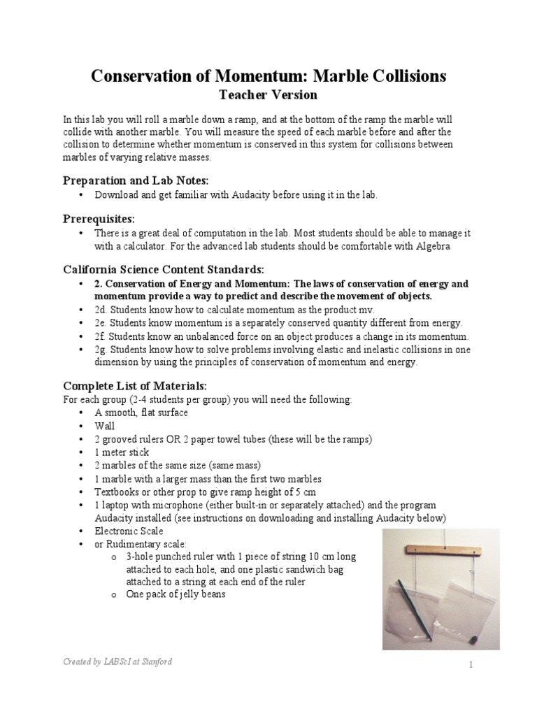 Marble Collision Momentum Lab | PDF | Momentum | Collision