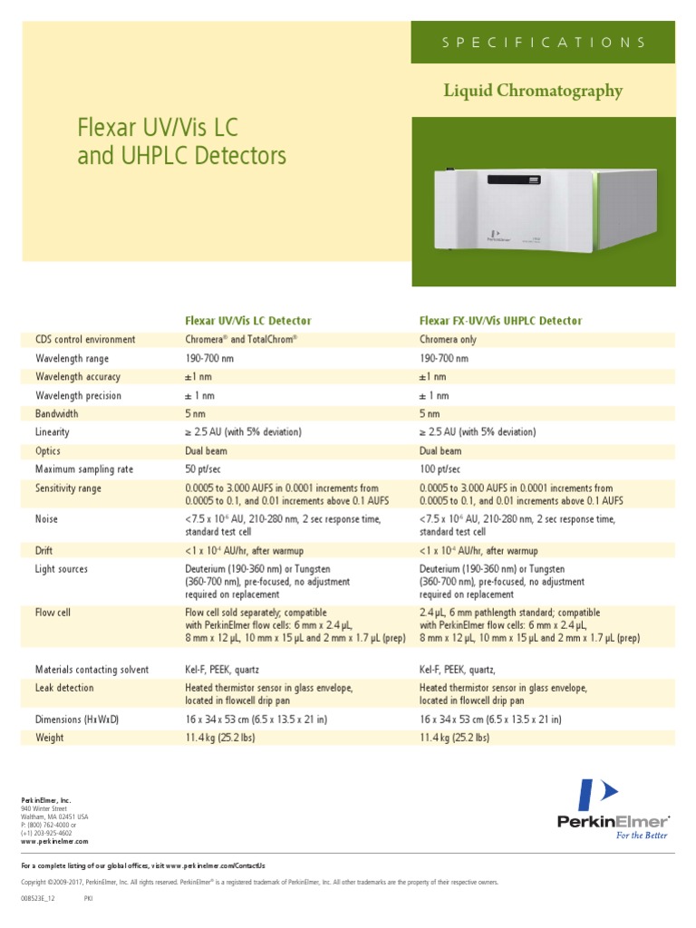 Flexar UVVis LC and UHPLC Detectors Specification S Sheet | PDF ...