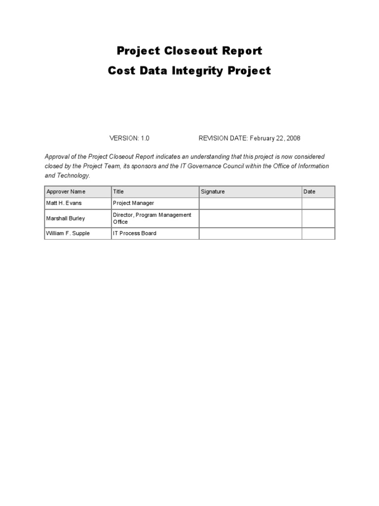 1.05 Close Out Report | PDF | Goal | Risk