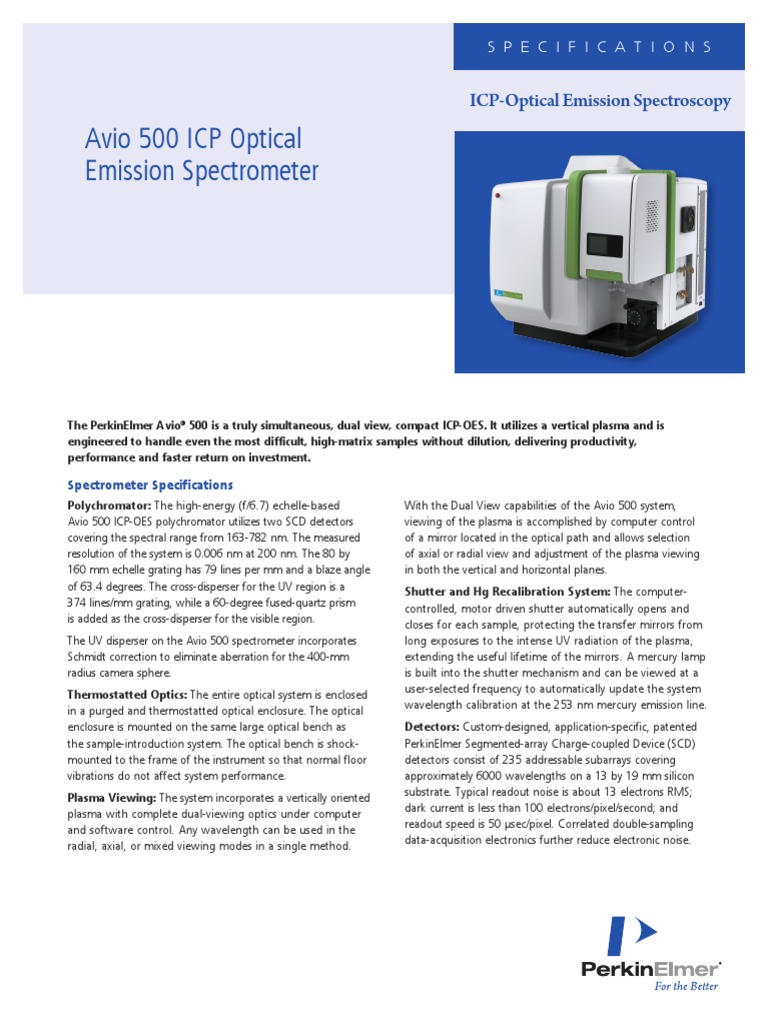 Avio 500 ICP-OES Specifications | PDF | Optics | Ultraviolet