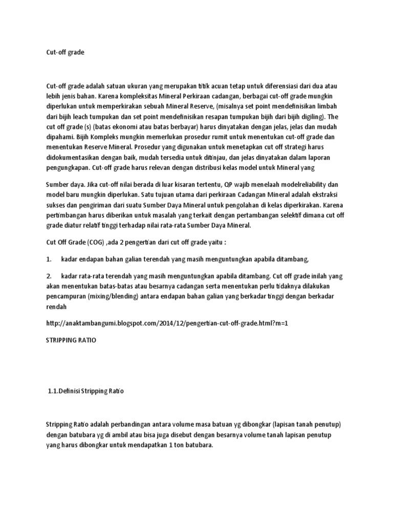 Pengertian Cut-Off Grade dan Stripping Ratio | PDF