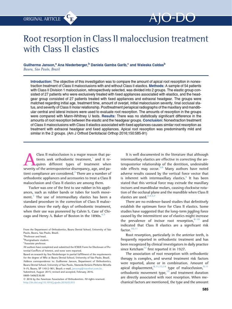 Root Resorption in Class II Malocclusion Treatment With Class II ...