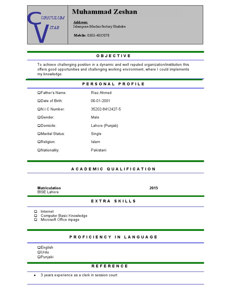 Muhammad Zeshan: Uriculum Itae | PDF