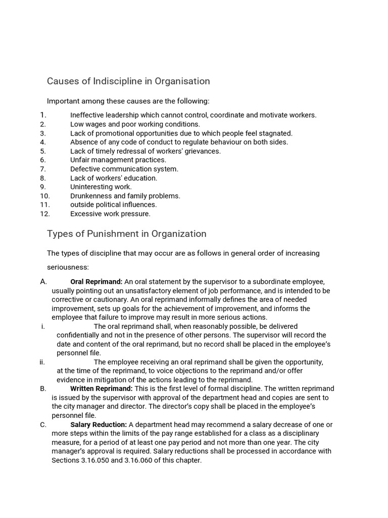Causes of Indiscipline in Organisation | PDF | Tribunal | Employment