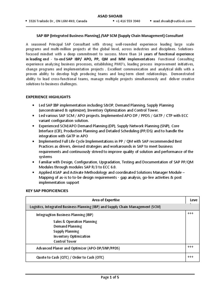 SAP IBP/SCM Consultant Resume | PDF | Logistics | Supply Chain