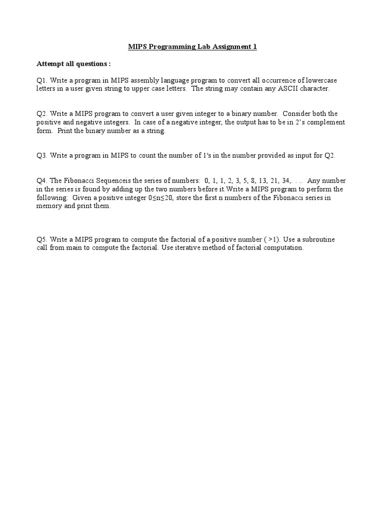 MIPS Programming Lab Assignment 1 Attempt All Questions | PDF MIPS Programming Lab Assignment 1 Attempt All Questions | PDF
