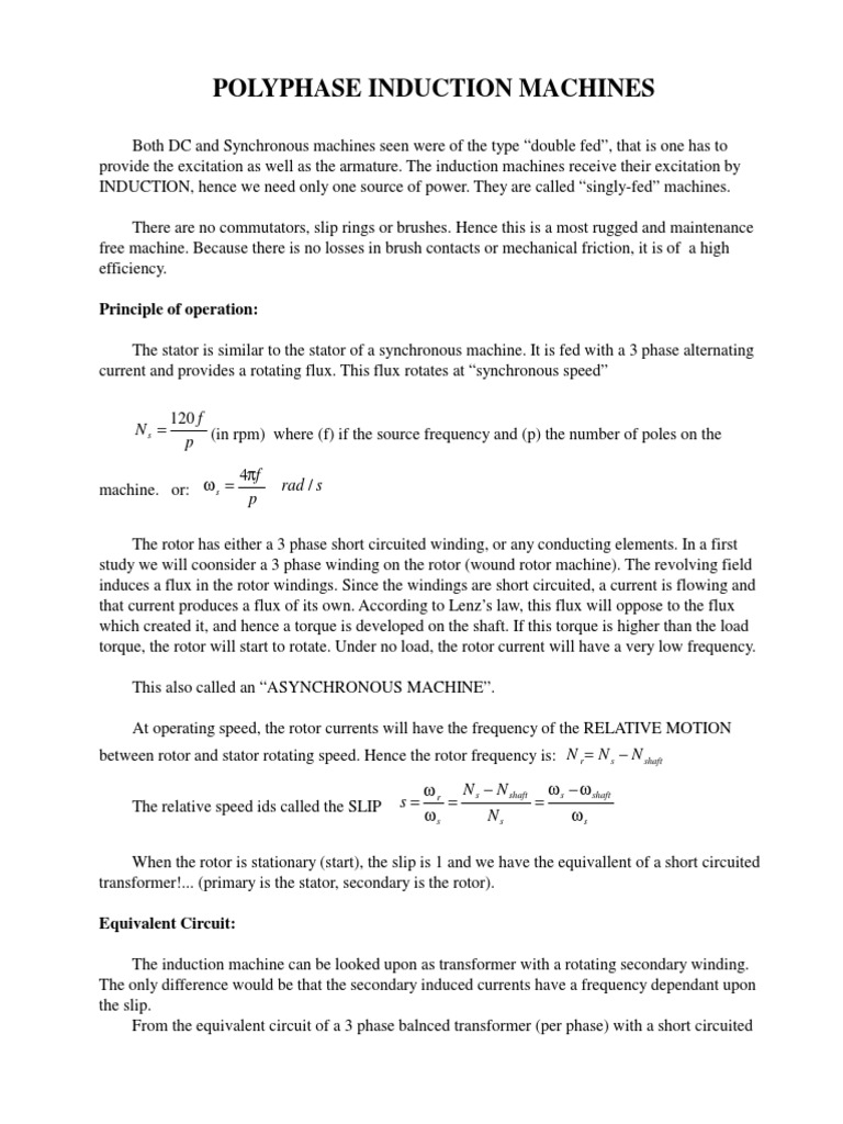 Polyphase Induction Machines: Principle of Operation | PDF | Electric ...