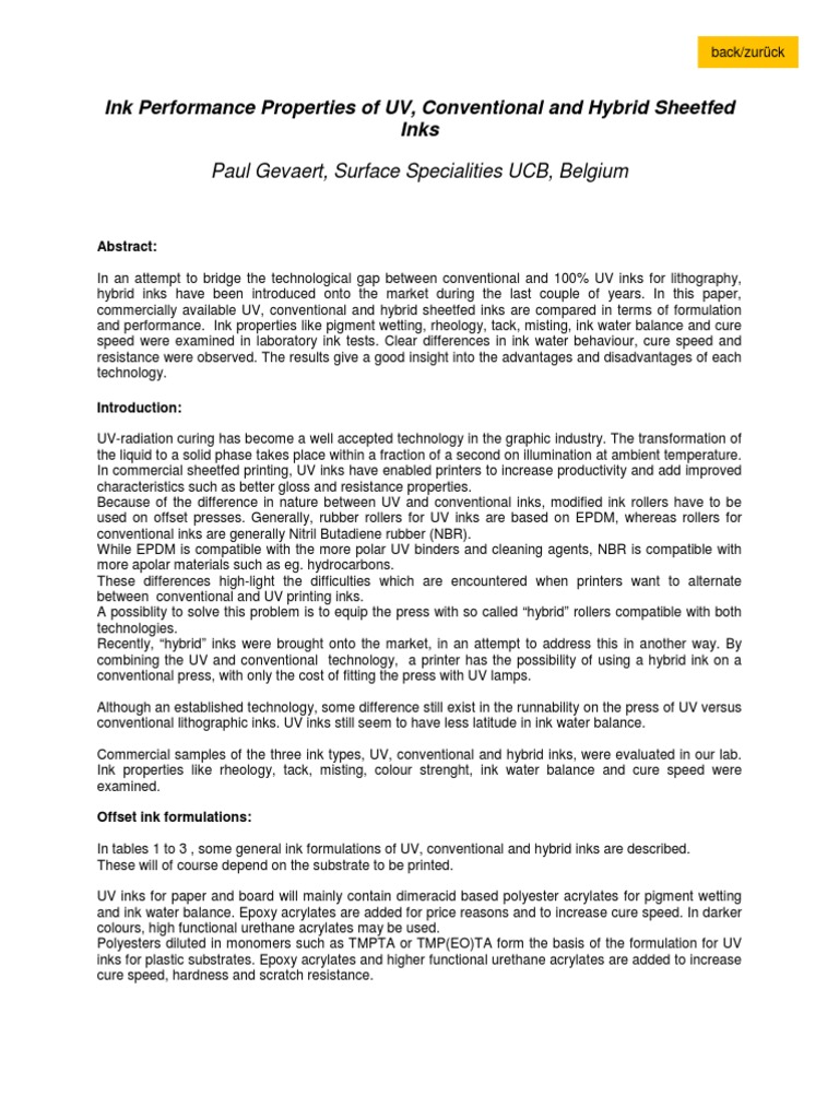 Ink Performance Properties of UV-Conventional and Hybrid Sheetfed Inks ...