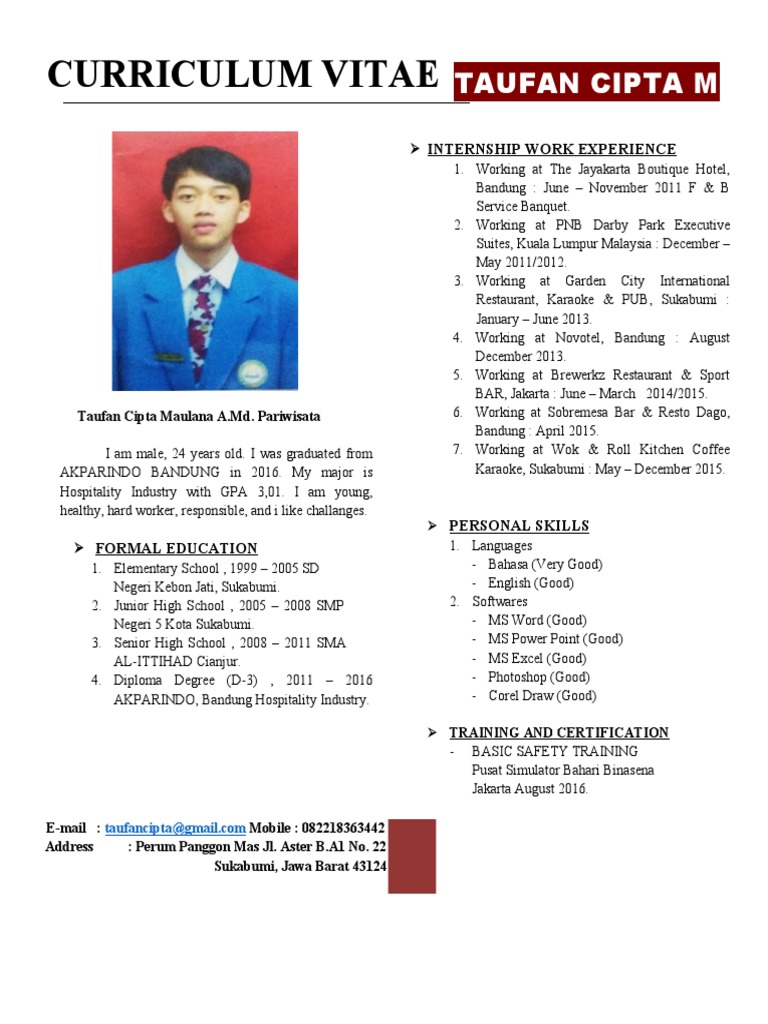 Curriculum Vitae Taufan | PDF | Restaurant And Catering